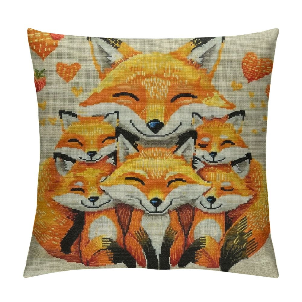 ONETECH Fox Pillow Cover Cute Fox Family Happy Father's Day Autumn ...