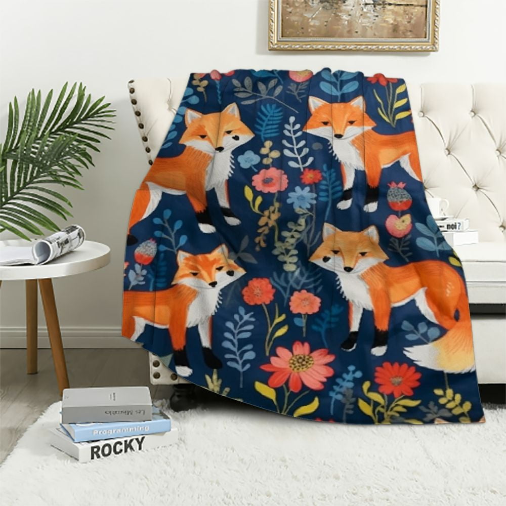 ONETECH Fox Throw Blanket for Girls, Cute Fox and Flowers Throw Blanket ...