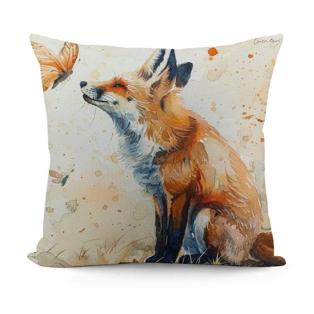 FUMJ Fox Throw Pillow Covers, Vintage Watercolor Butterfly Fox Throw ...