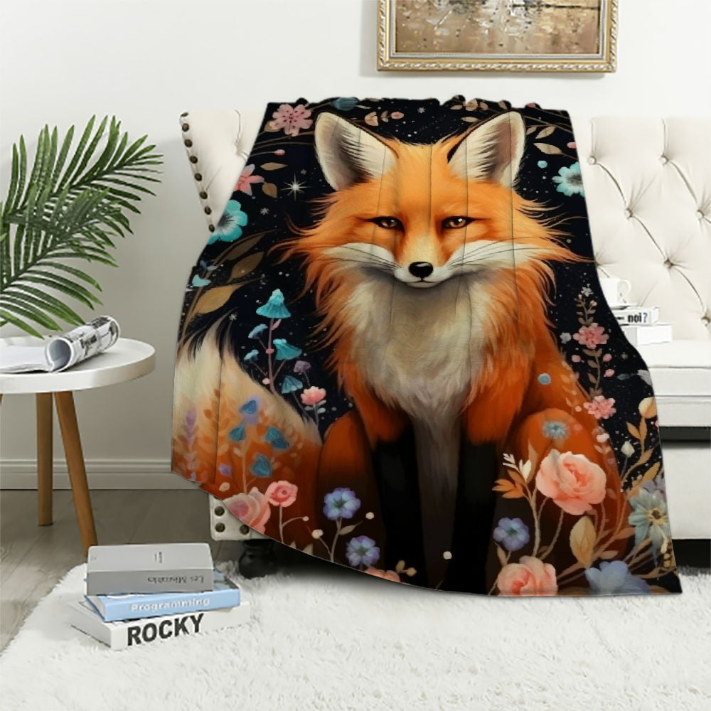 ONETECH Foxes Blanket Gifts for Women Kid Plush Foxes Flower Blanket ...