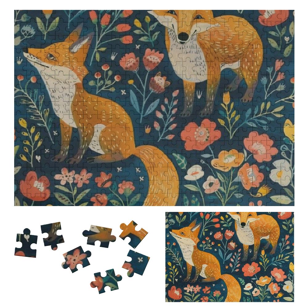 ONETECH Foxes, Flowers, Vintage Style Wooden Jigsaw Puzzle for Adults ...
