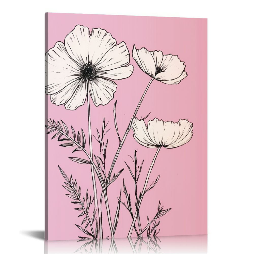 ONETECH Framed Botanical Pink Flower Canvas Prints Wall Art Line Art ...