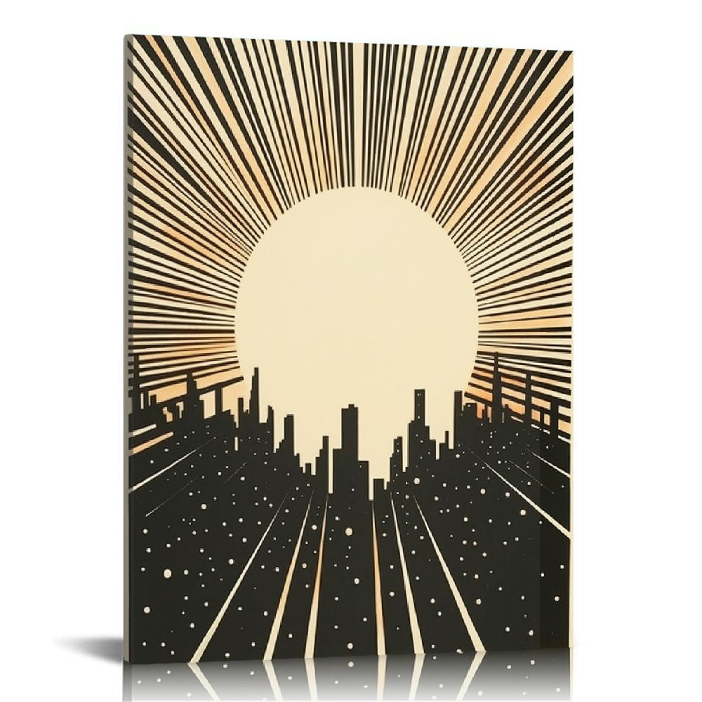ONETECH Framed Canvas Wall Art Boho Sun Wall Art Black Sun Rising on ...