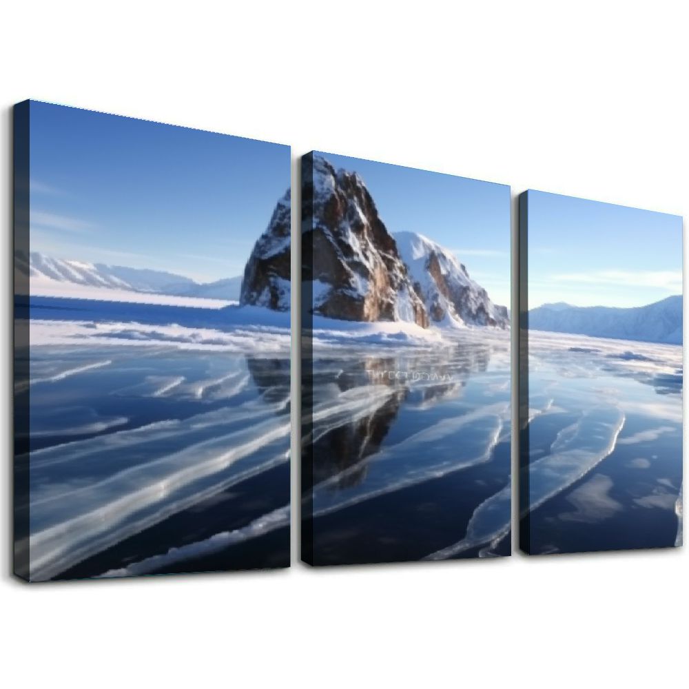 ONETECH Framed Canvas Wall Art Print On Canvas Cracks in ice Lake ...
