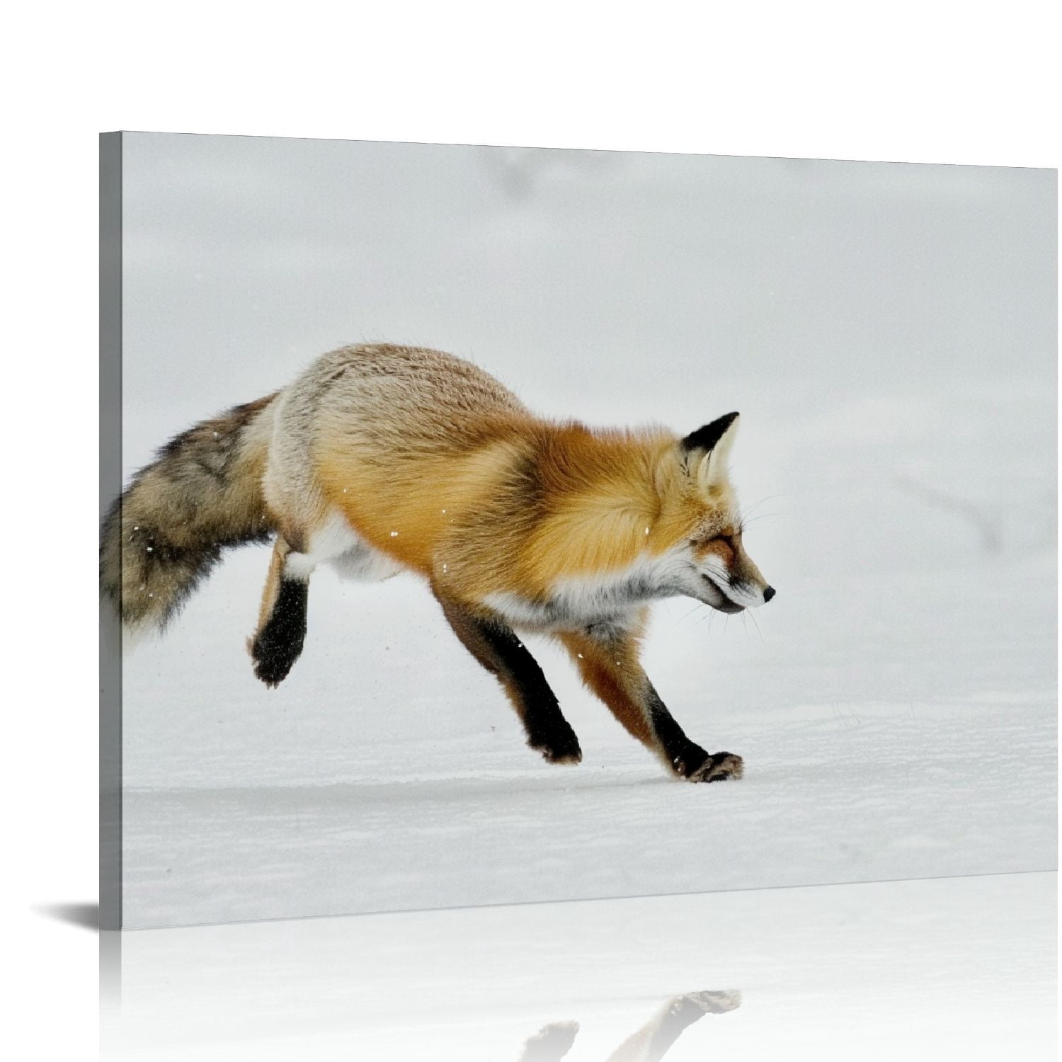 ONETECH Framed Canvas Wall Art Print Red Fox in Snow - Walmart.com