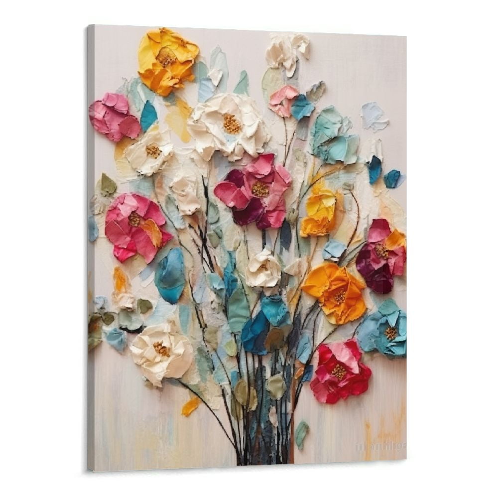 ONETECH Framed Colorful Floral Canvas Wall Art Flowers Rose Wildflowers ...