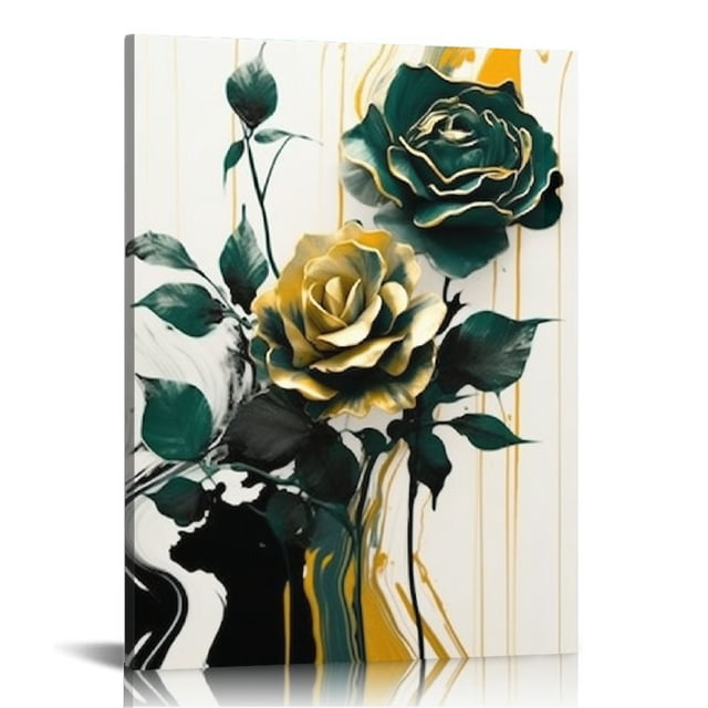 ONETECH Framed Emerald Green Wall Art, Modern Green and Gold Abstract ...