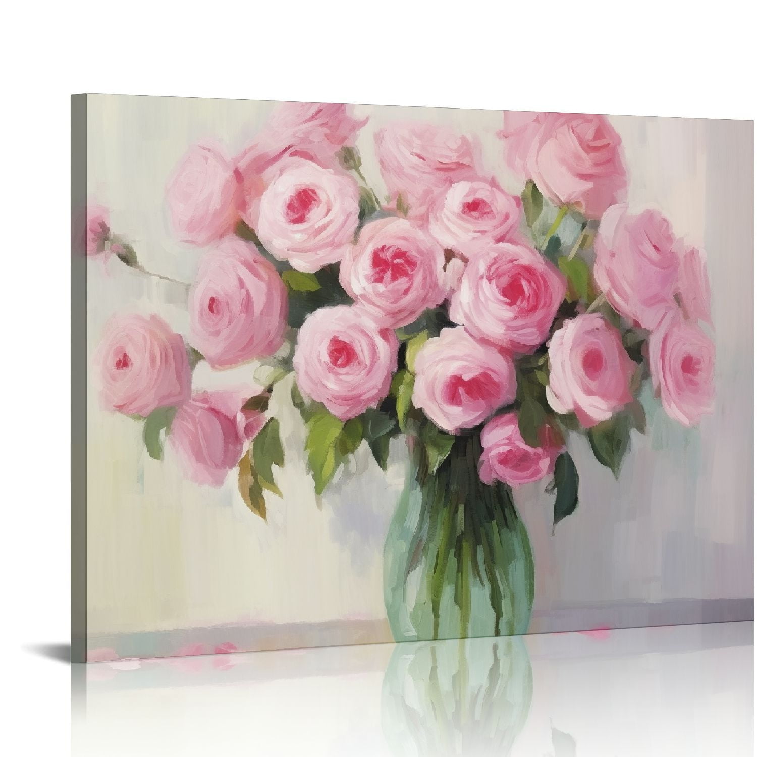 ONETECH Framed Pink Flowers Canvas Prints Wall Art Roses in Vase Wall ...
