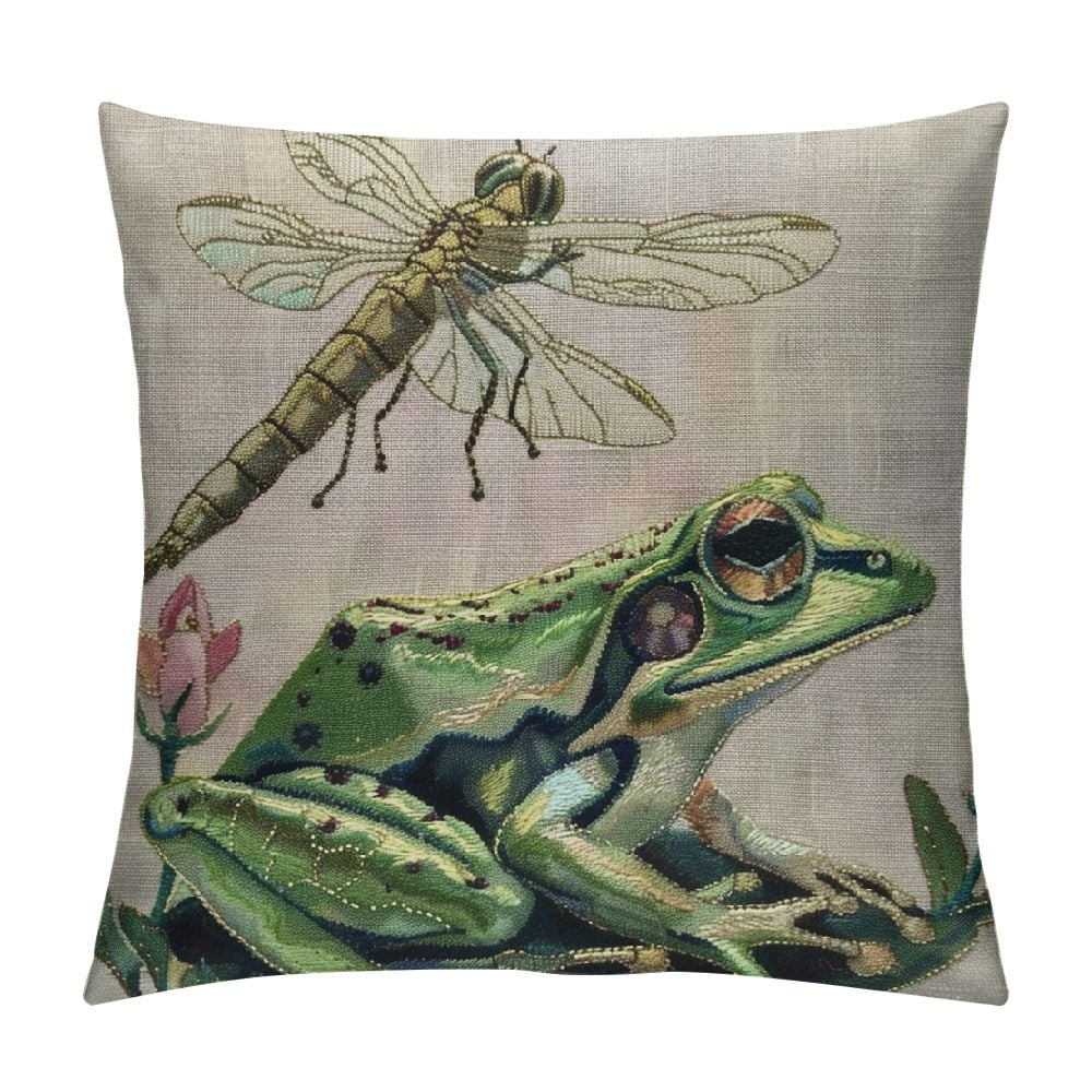 FUMJ Frog and Dragonfly Throw Pillow Cover Watercolor Amphibian ...