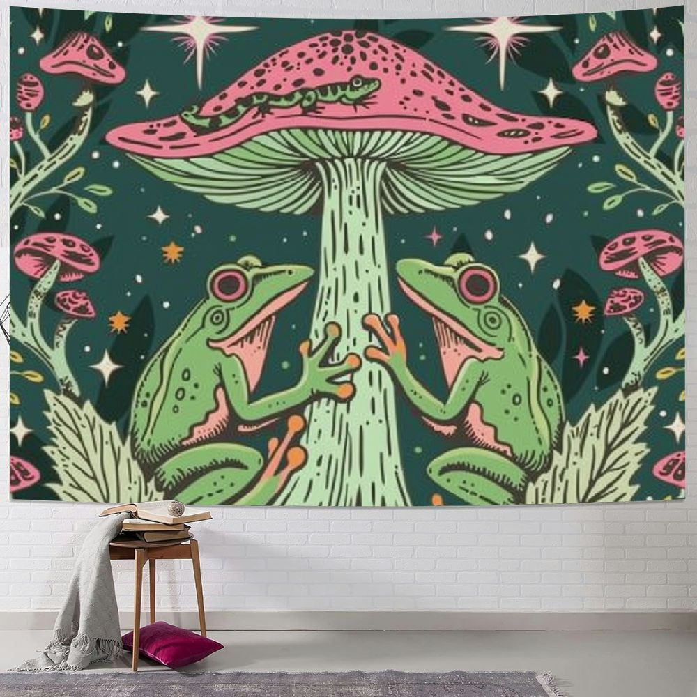 ONETECH Frog Muchroom Tapestry Cottagecore Wildflower Tapestries, Retro ...