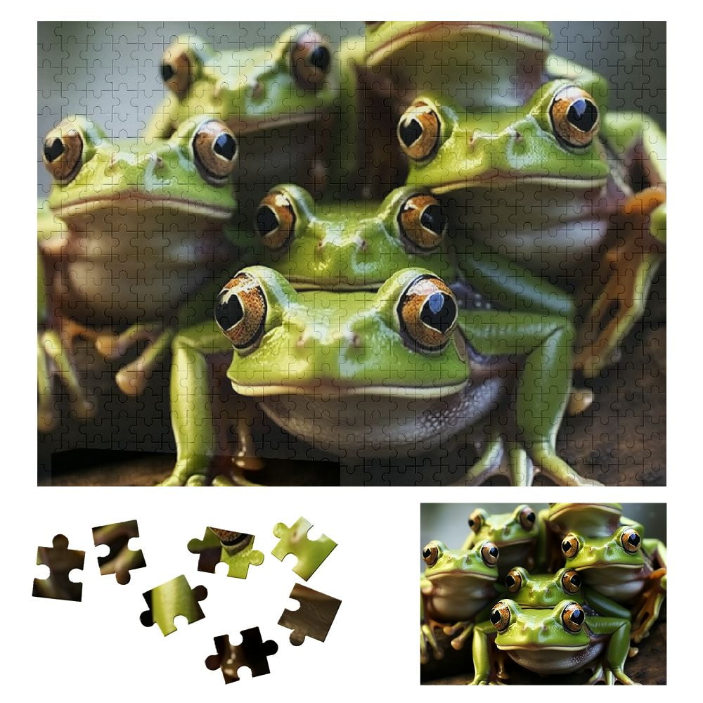 ONETECH Frogs Tree Branch Eyes Wide Open Wooden Jigsaw Puzzle ...