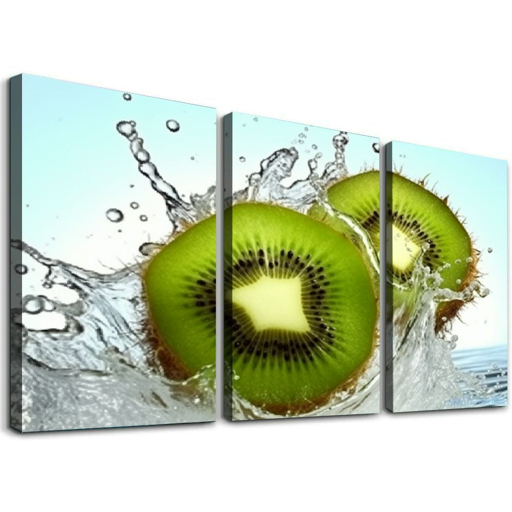 FUMJ Fruit Wall Art for Kitchen, Set Vivid Fruits and Ice Picture Home ...
