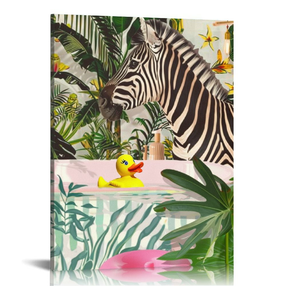 ONETECH Funny Bathroom Wall Art Zebra Bathing in Bathtub Canvas Prints ...