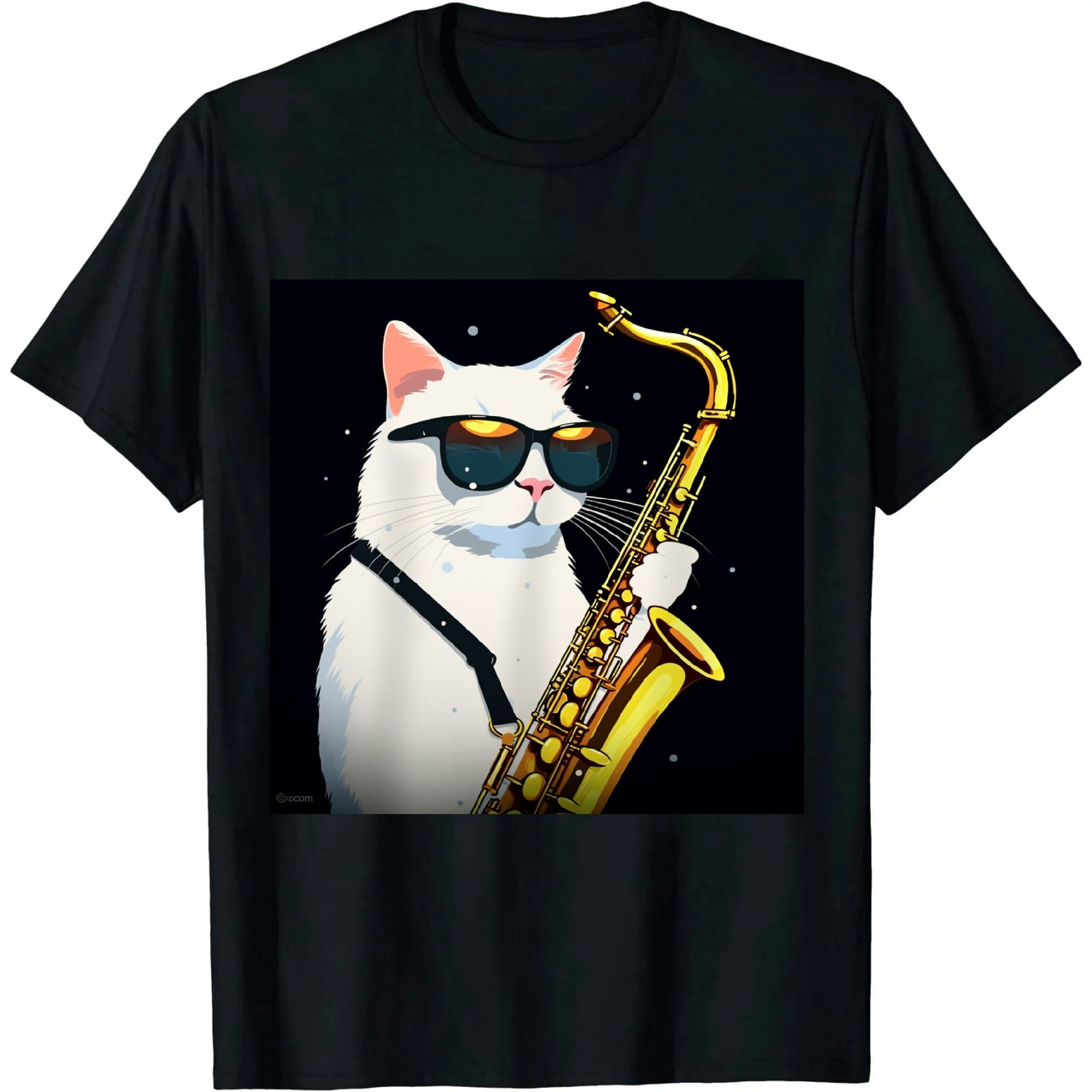 ONETECH Funny Cat Wearing Sunglasses Playing Saxophone T-Shirt ...