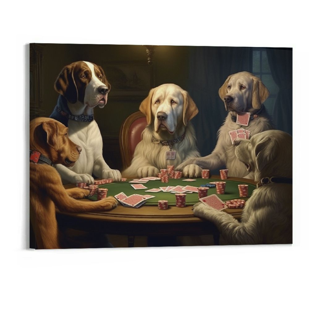 ONETECH Funny Dog Playing Poker Poster Wall Art Canvas Print Home Decor ...