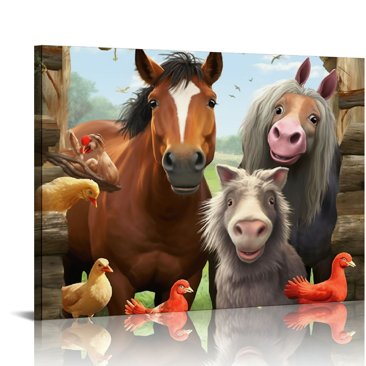 ONETECH Funny Farmhouse Animals Wall Art Cow Pig Donkey Friends Canvas ...