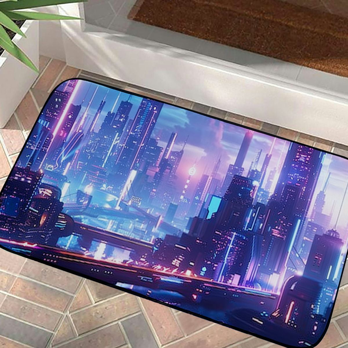 ONETECH Futuristic City Bridge Skyline Doormat Entrance Mat for Home ...