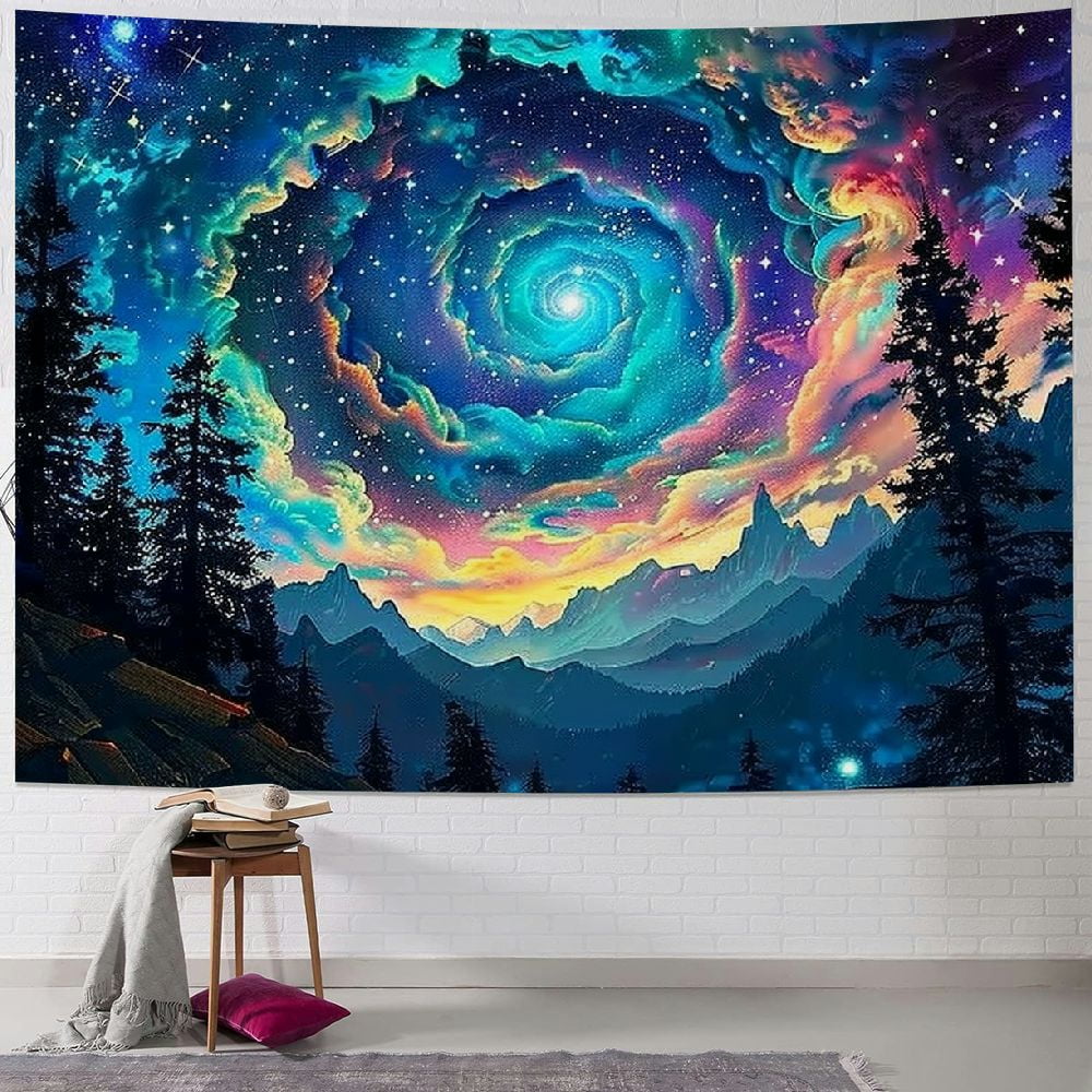 ONETECH Galaxy Space Tapestry Colorful Starry Sky Tapestry Trippy Mountain Tapestry Misty Forest ...
