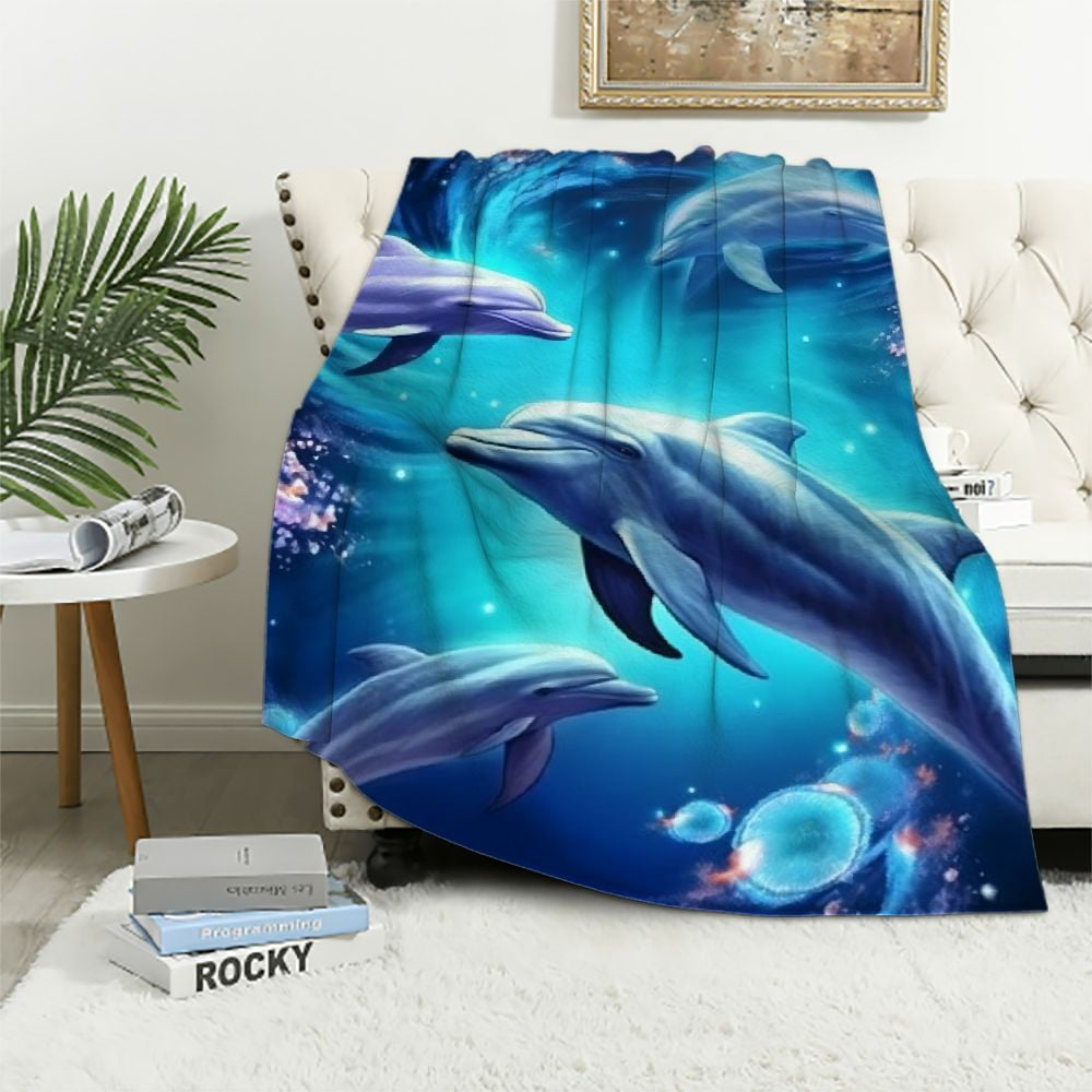 ONETECH Galaxy Throw Blanket Dolphin Sherpa Blanket for Sofa Couch Bed ...