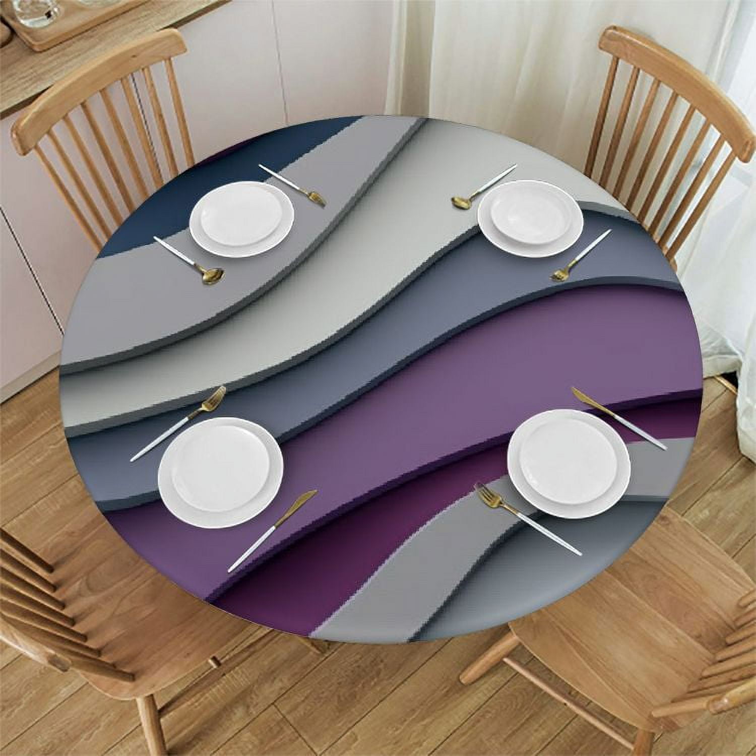 ONETECH Geometric Ombre Round Fitted Table Cover, Waterproof Aesthetic ...