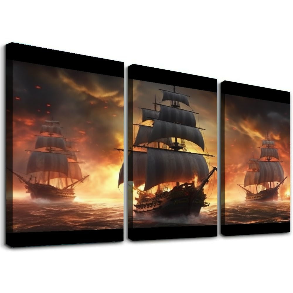 ONETECH Ghost Pirate Ship Decorations Art Prints- Pirate Wall Art ...