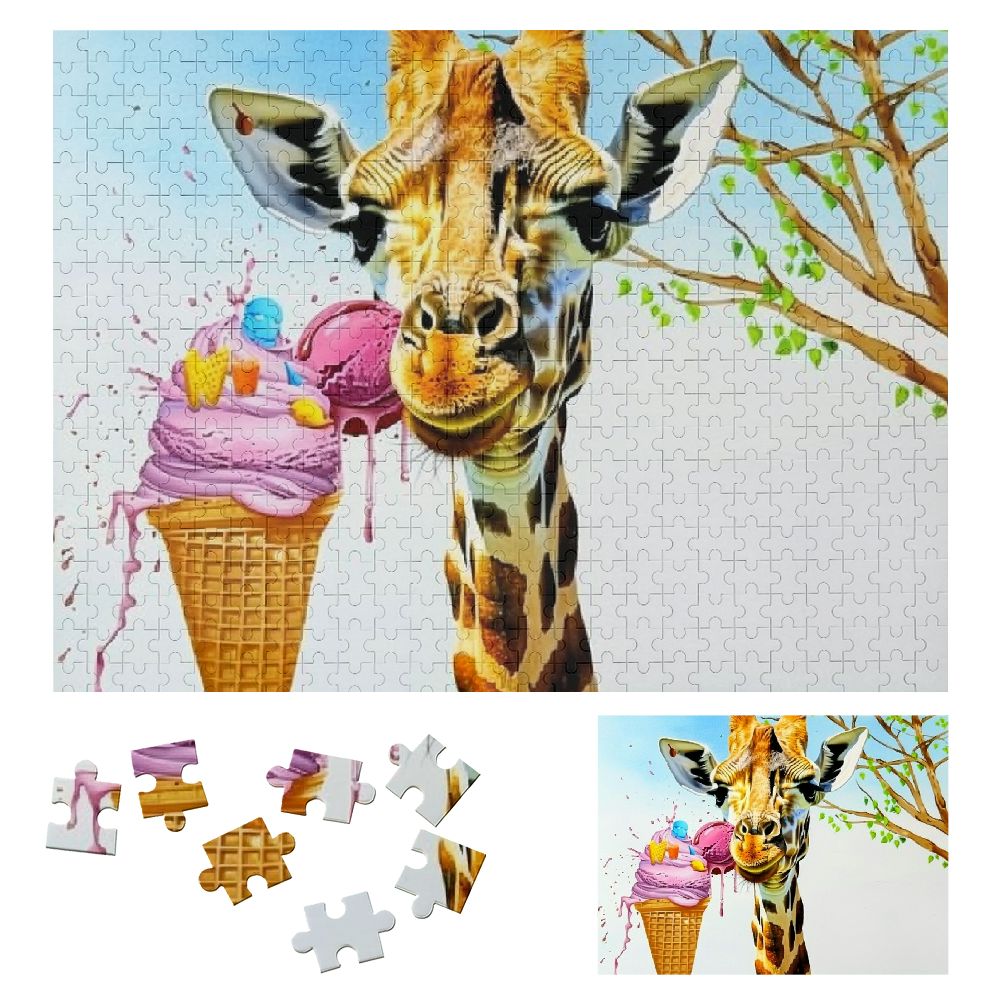 ONETECH Giraffe Tree Ice Cream Cone Wooden Jigsaw Puzzle Challenging ...