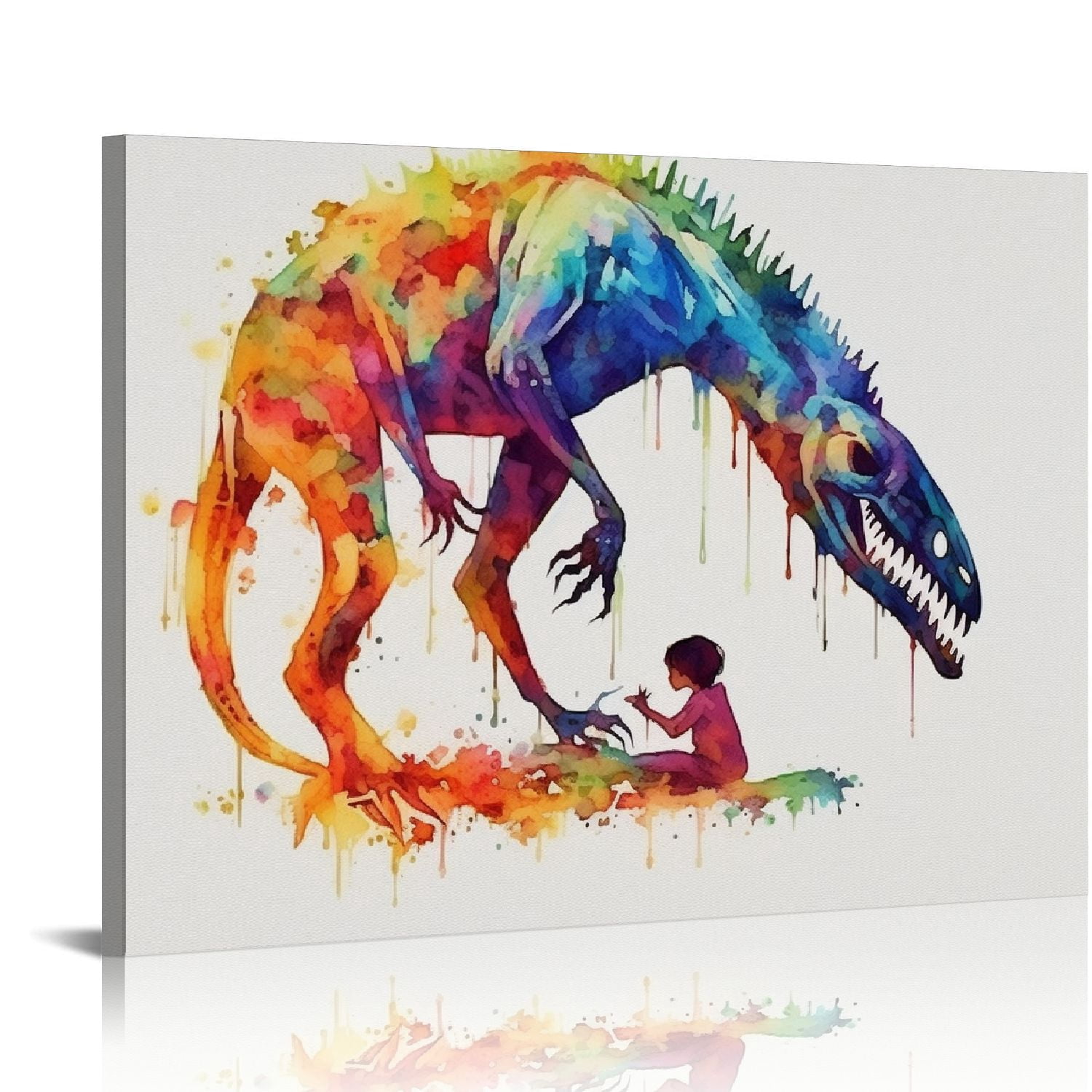 ONETECH Girl and T-Rex Dinosaur Curiosity Bravery Watercolor Art ...