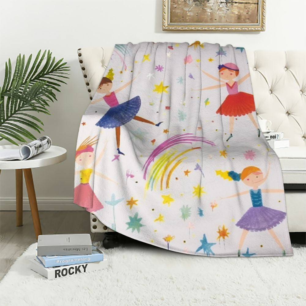 ONETECH Girls Throw Blanket Pink Ballerina Print Fuzzy Blanket for Bed ...