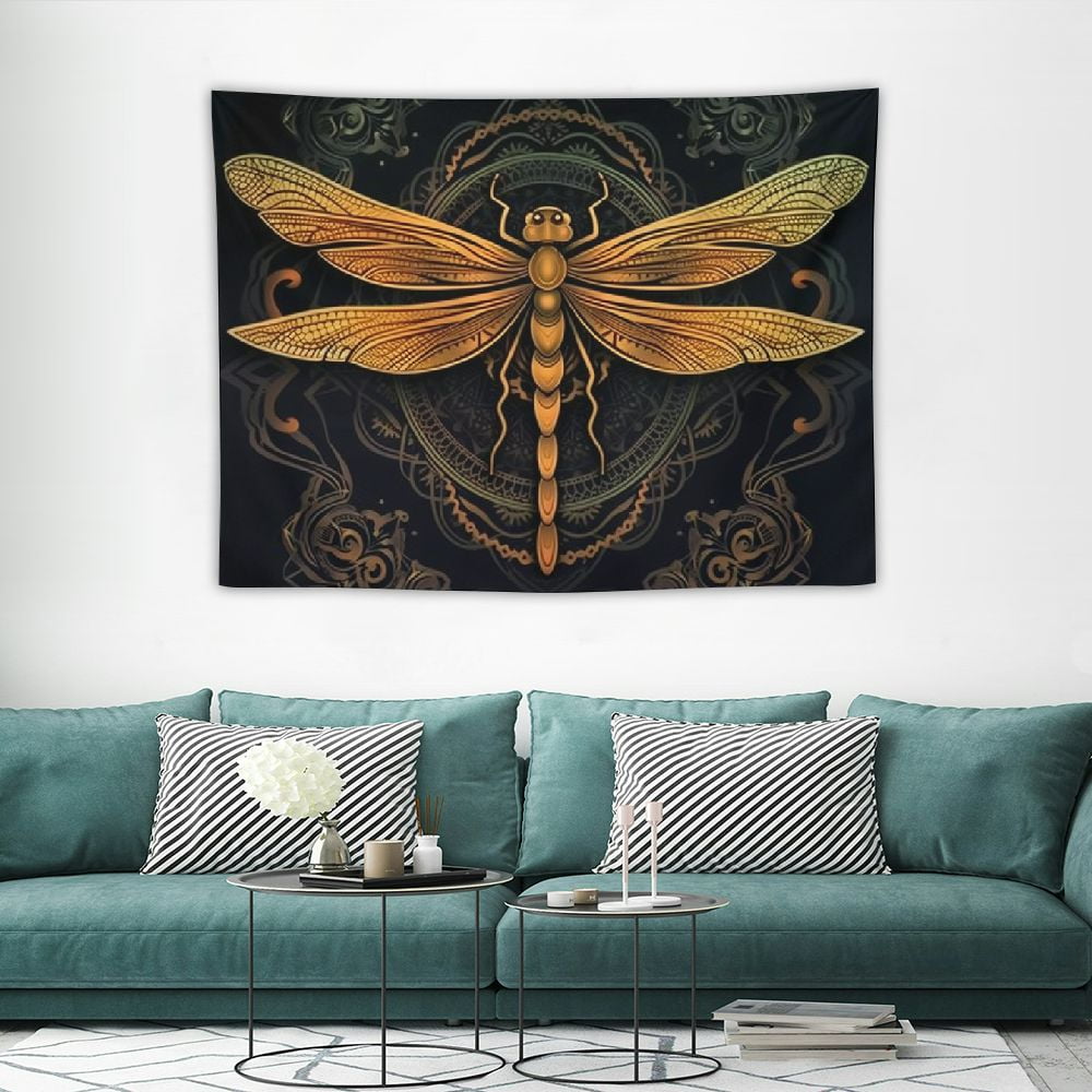 FUMJ Gold Dragonfly Tapestry, Dragonfly Wall Tapestry,Mandala Trippy ...