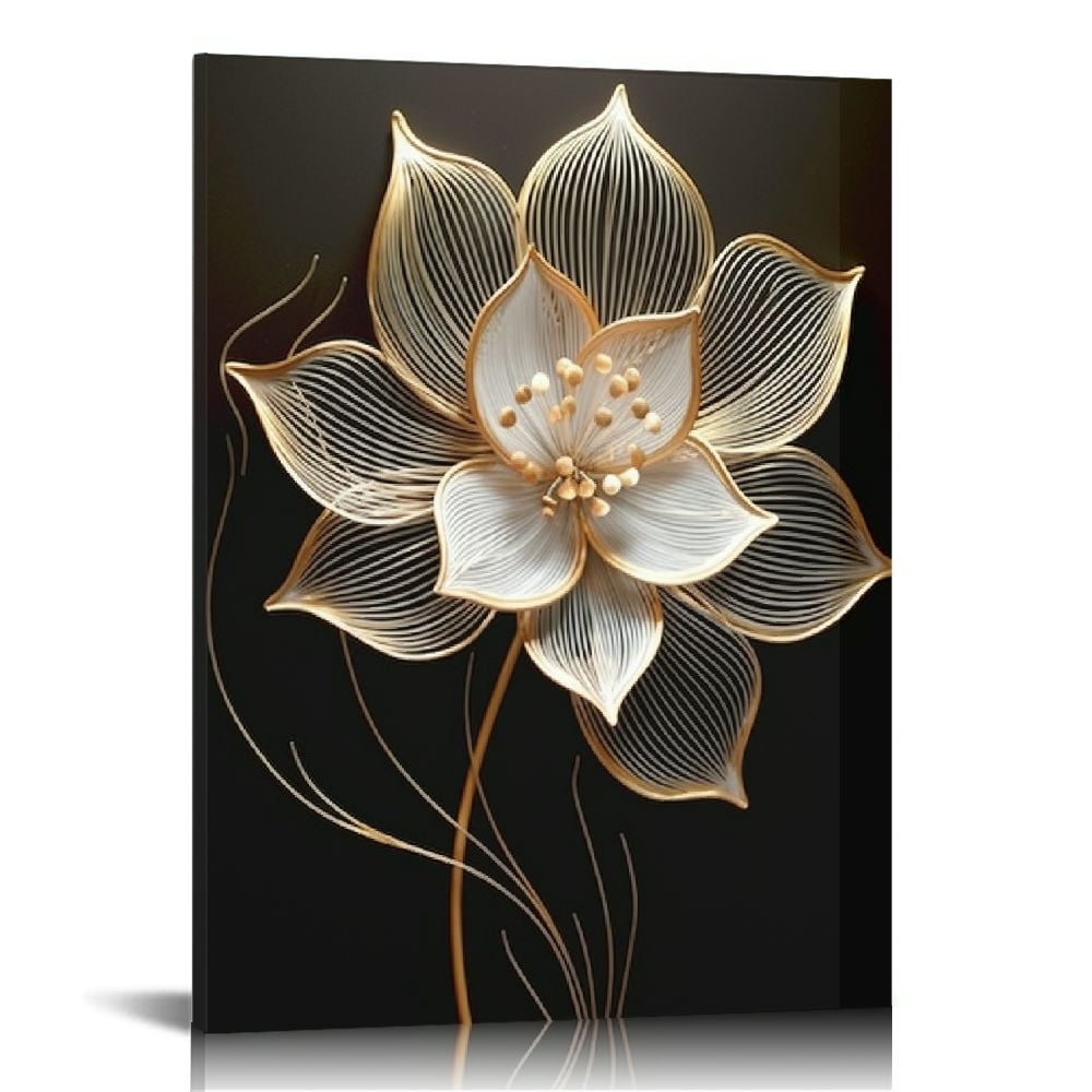 ONETECH Golden Flower Wall Art Abstract Golden Floral Canvas Prints ...