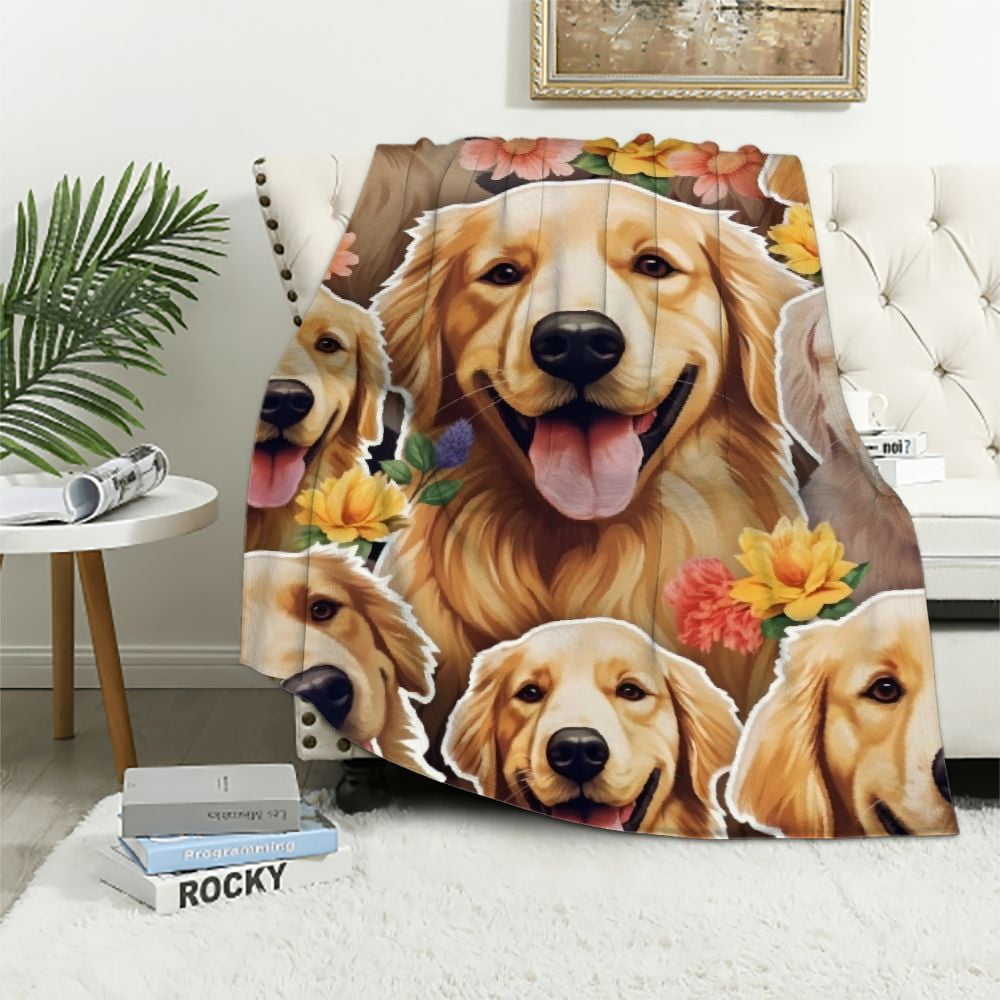 ONETECH Golden Retriever Blanket Gifts Cute Throw Blanket for Women & Girls - Brown Soft Fuzzy ...