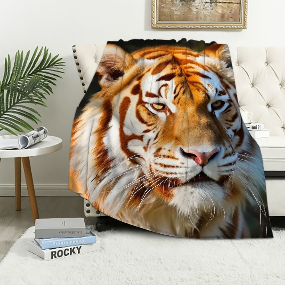ONETECH Golden Tiger Blanket Animal Print Soft Fuzzy Plush Throw for ...