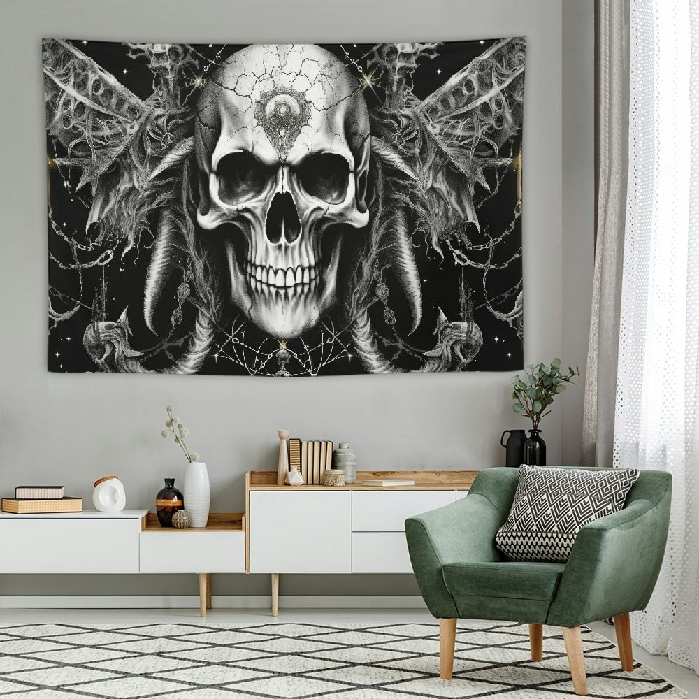 ONETECH Goth Skull Tapestry Black and White Tapestries Devil Wings ...