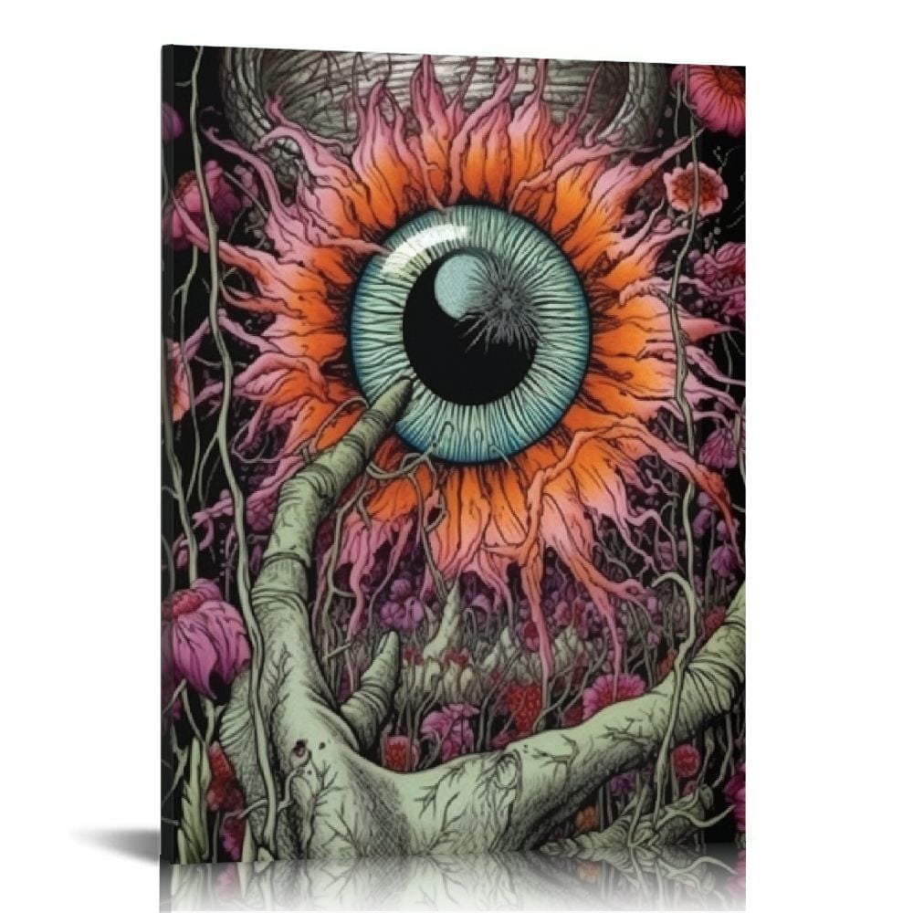 ONETECH Gothic Skull Canvas Wall Art Prints, Moon Phase Hippy Butterfly ...