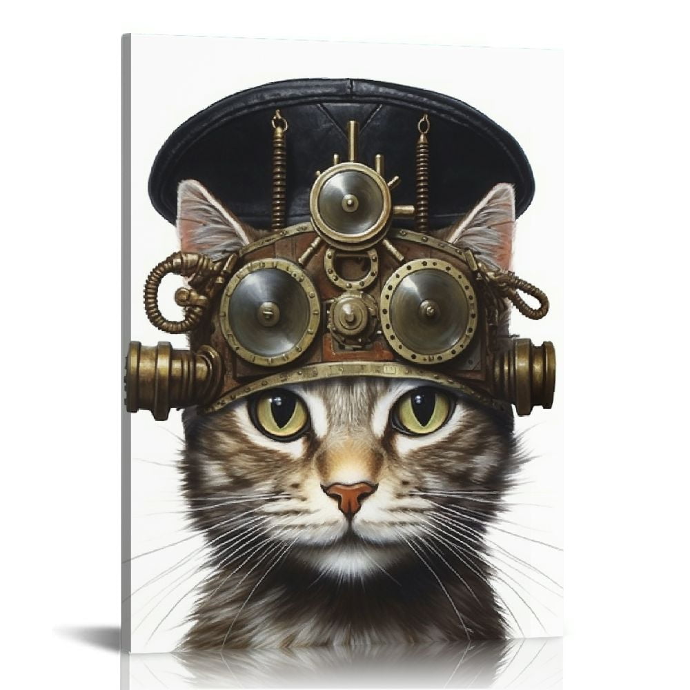 ONETECH Gothic Steampunk Cat in Goggles, Gears - Cat Wall Art ...