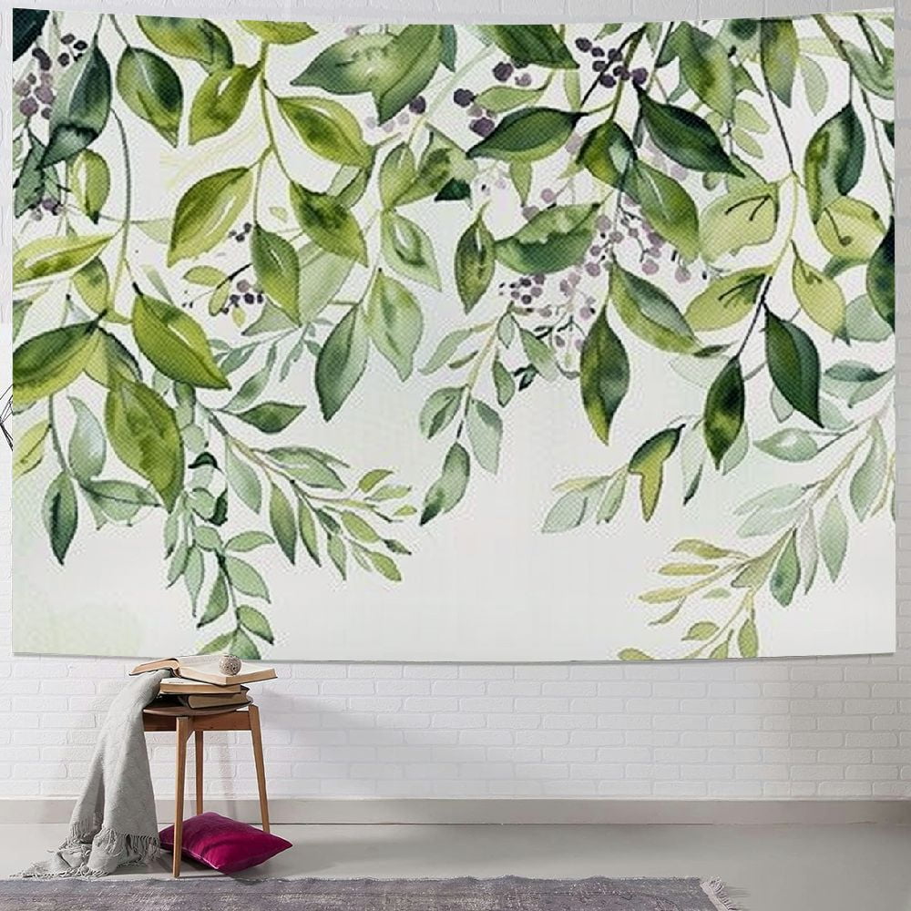 ONETECH Green Eucalyptus Tapestry Natural Art Tapestry, Watercolor ...