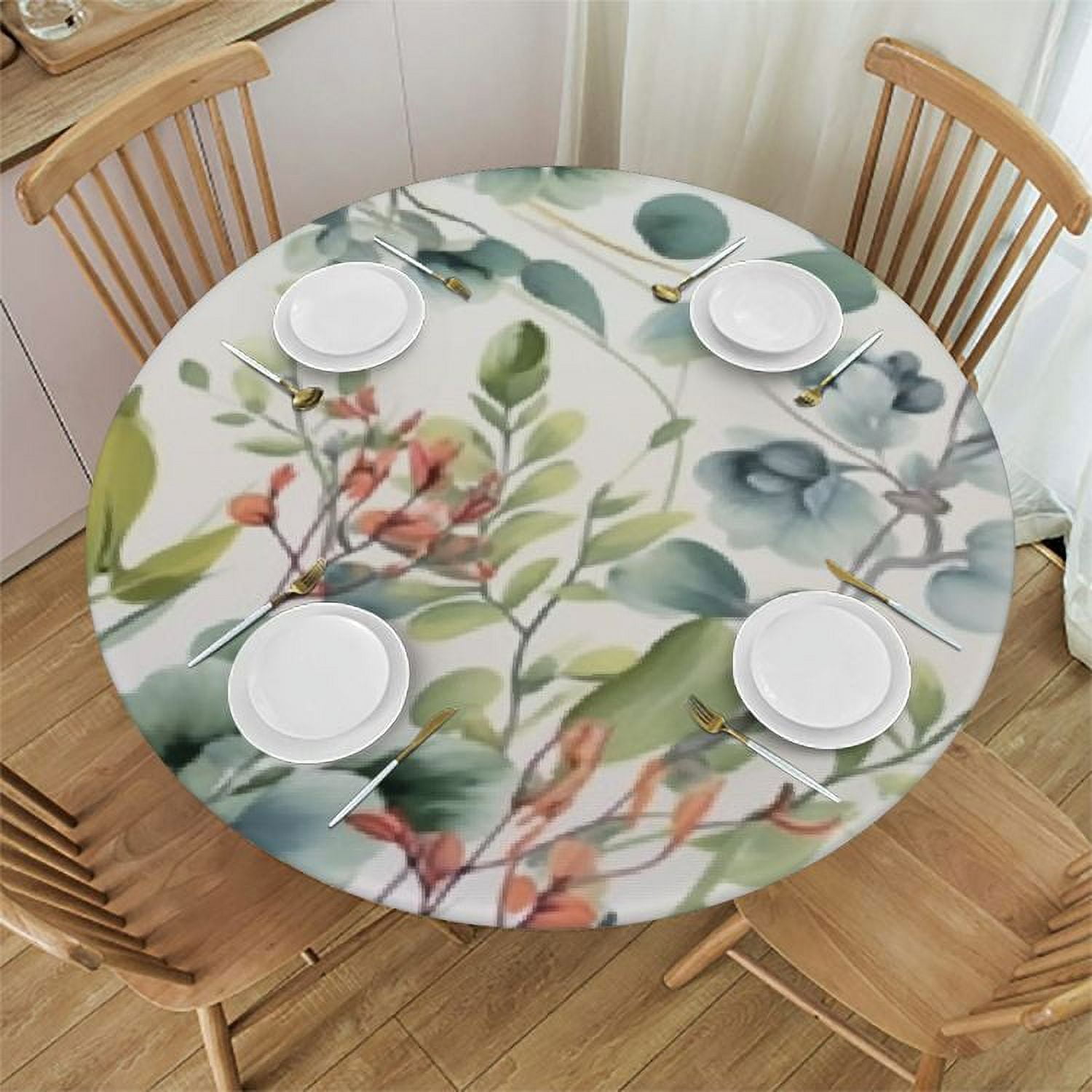 ONETECH Green Floral Leaf Round Table Clothes Waterproof Circle ...