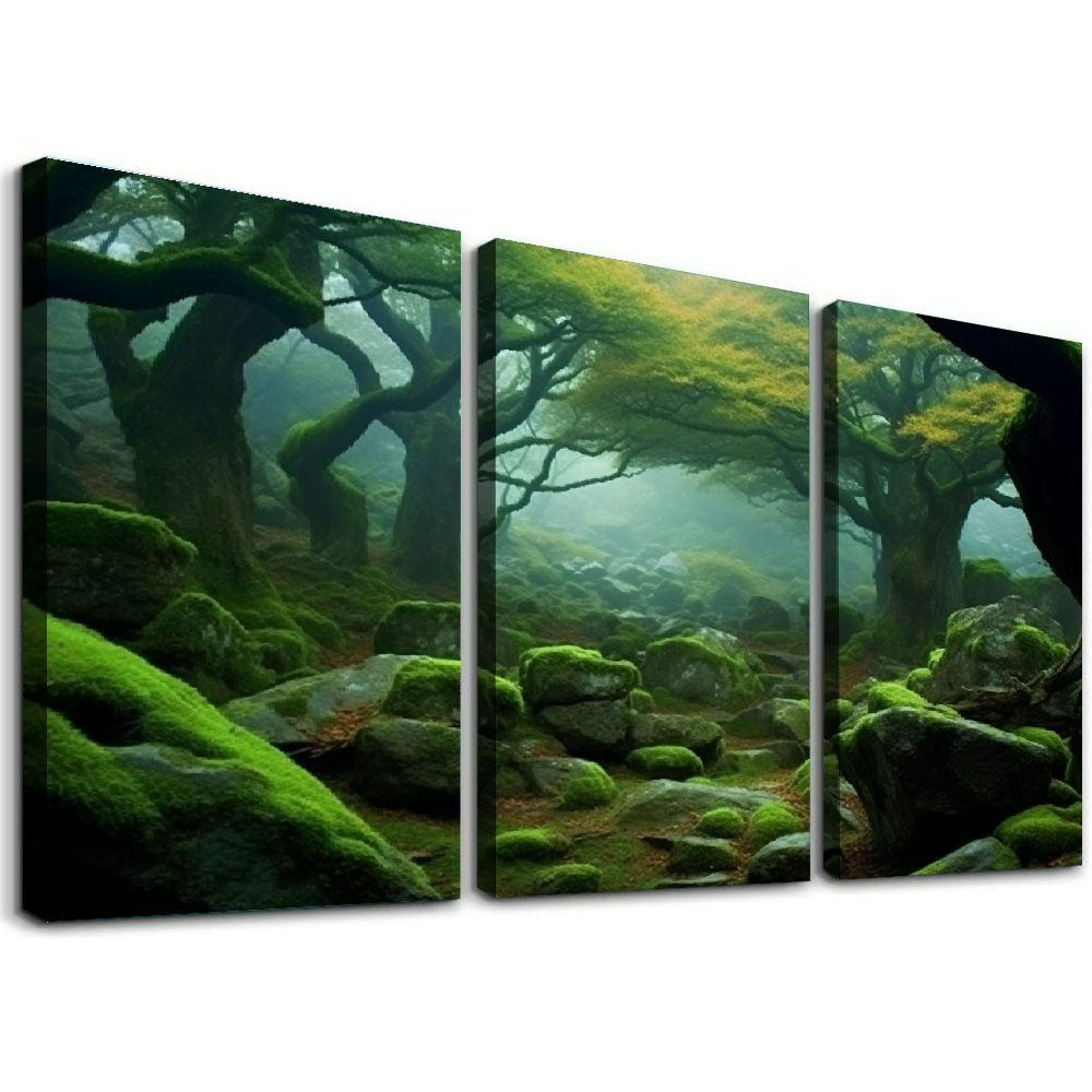 ONETECH Green Forest Canvas Wall Art Living Room Decoration Big Trees ...