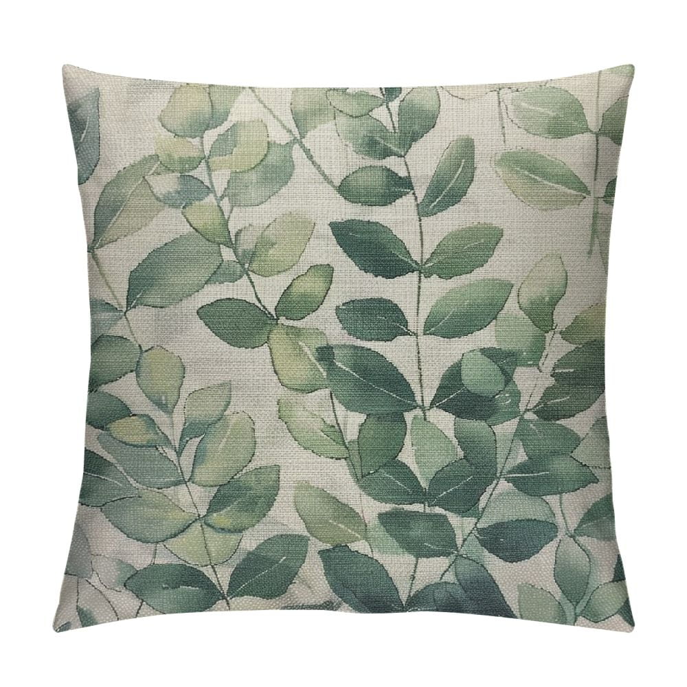 ONETECH Green Leaf Watercolor Throw Pillow Cover Eucalyptus Greenery ...