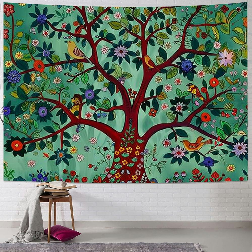 ONETECH Green Tree of Life Tapestry Vertical Indian Forest Tapestries ...