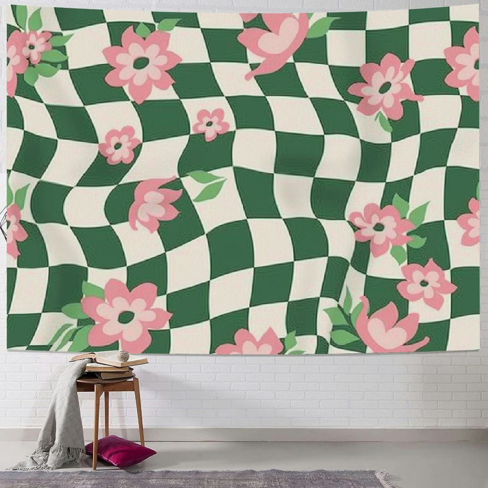 ONETECH Green Vintage Flowers Wall Hanging Retro Pastel Abstract ...