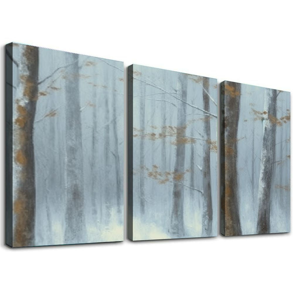 ONETECH Grey Birch Tree Canvas Wall Art with Gold Foil - Abstract ...