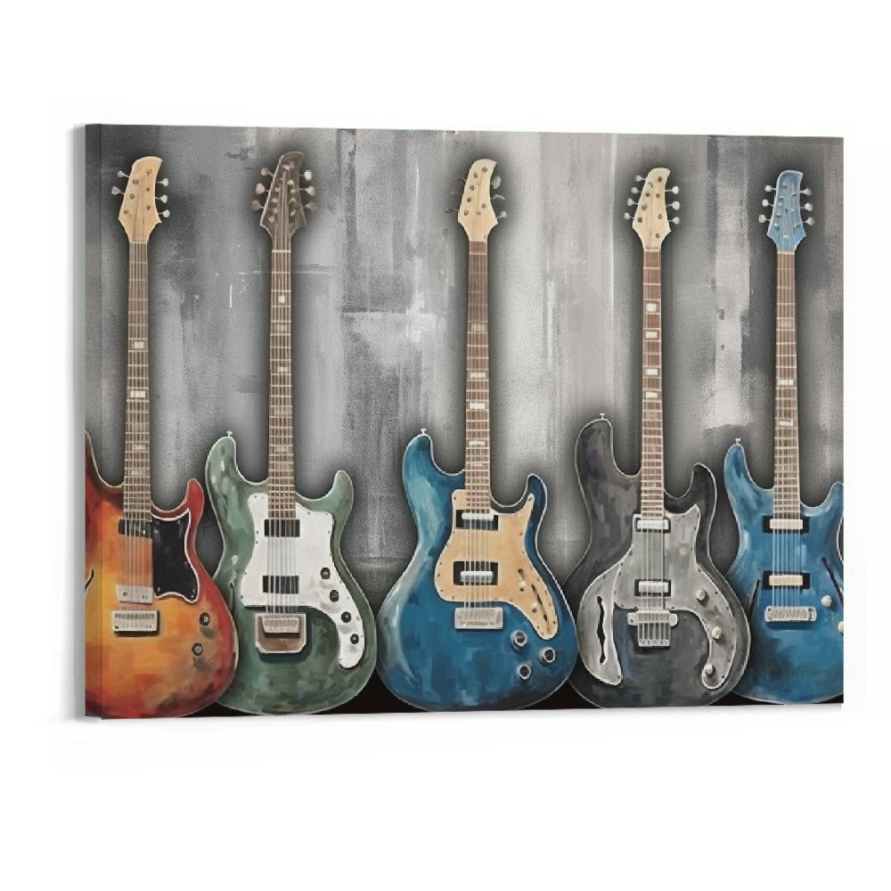 ONETECH Guitar Wall Art Modern Blue Canvas Prints Musical Themed Canvas Picture Art work to Hang ...