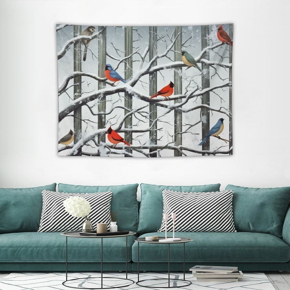 ONETECH HVEST Winter Tapestry Wall Hanging Cute Cardinal on Branch ...