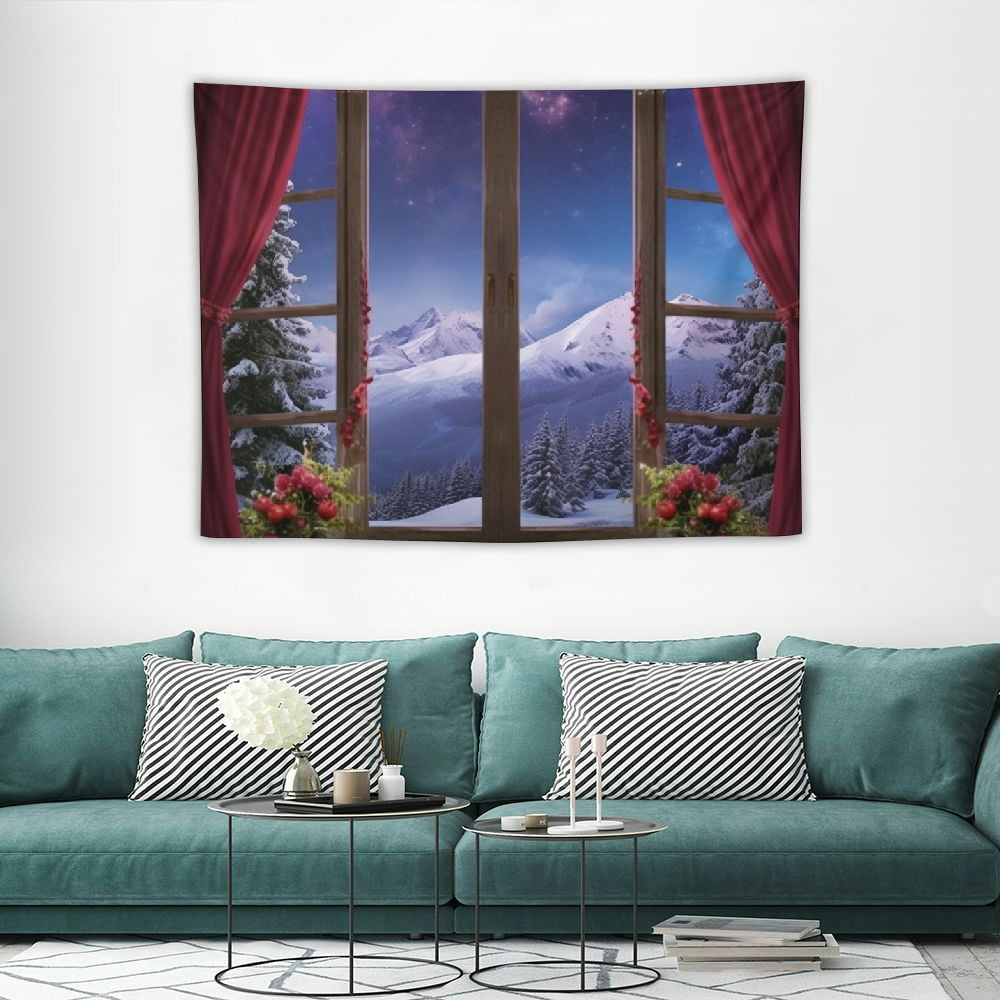 ONETECH HVEST Winter Tapestry Wall Hanging Snow Scene Outside Vintage ...