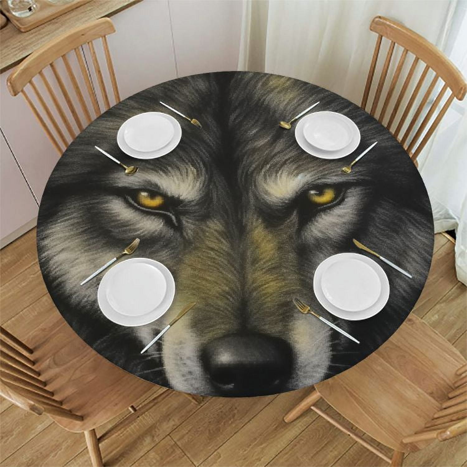 ONETECH Hand Drawing Black Wolf Face Animal Table Cloth for Round ...
