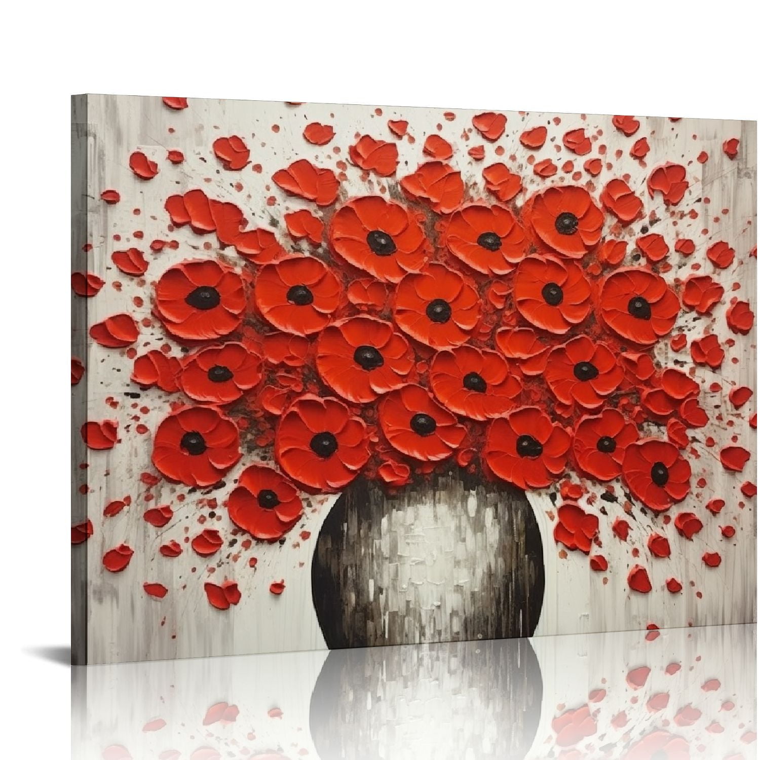 ONETECH Hand Painted Abstract Canvas Wall Art Modern Textured Red ...