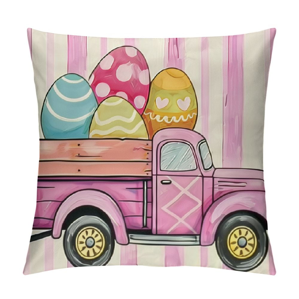 ONETECH Happy Easter Pillow Covers, Bunny Kisses Easter Wishes Rabbits ...