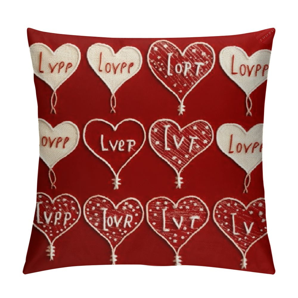 ONETECH Happy Valentines Day Pillow Covers Red Love Heart Throw Pillow ...