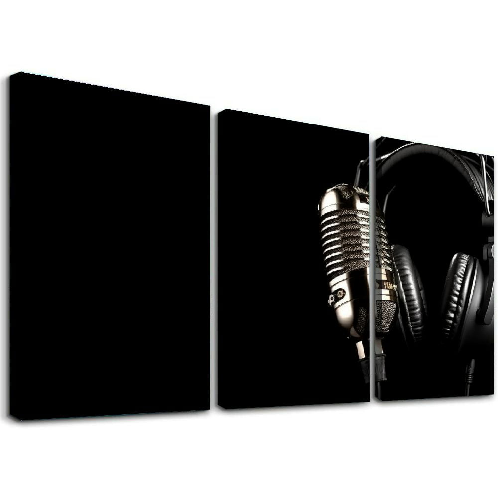 ONETECH Headphone and Microphone Poster Vintage Music Wall Art Canvas ...
